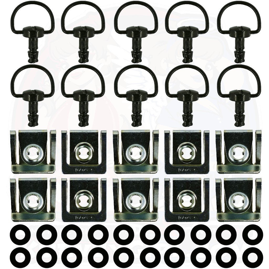 10pc: Fiberglass Bodywork, DZUS (D8), D-Ring, Clip-On, Black, WL=12mm ...